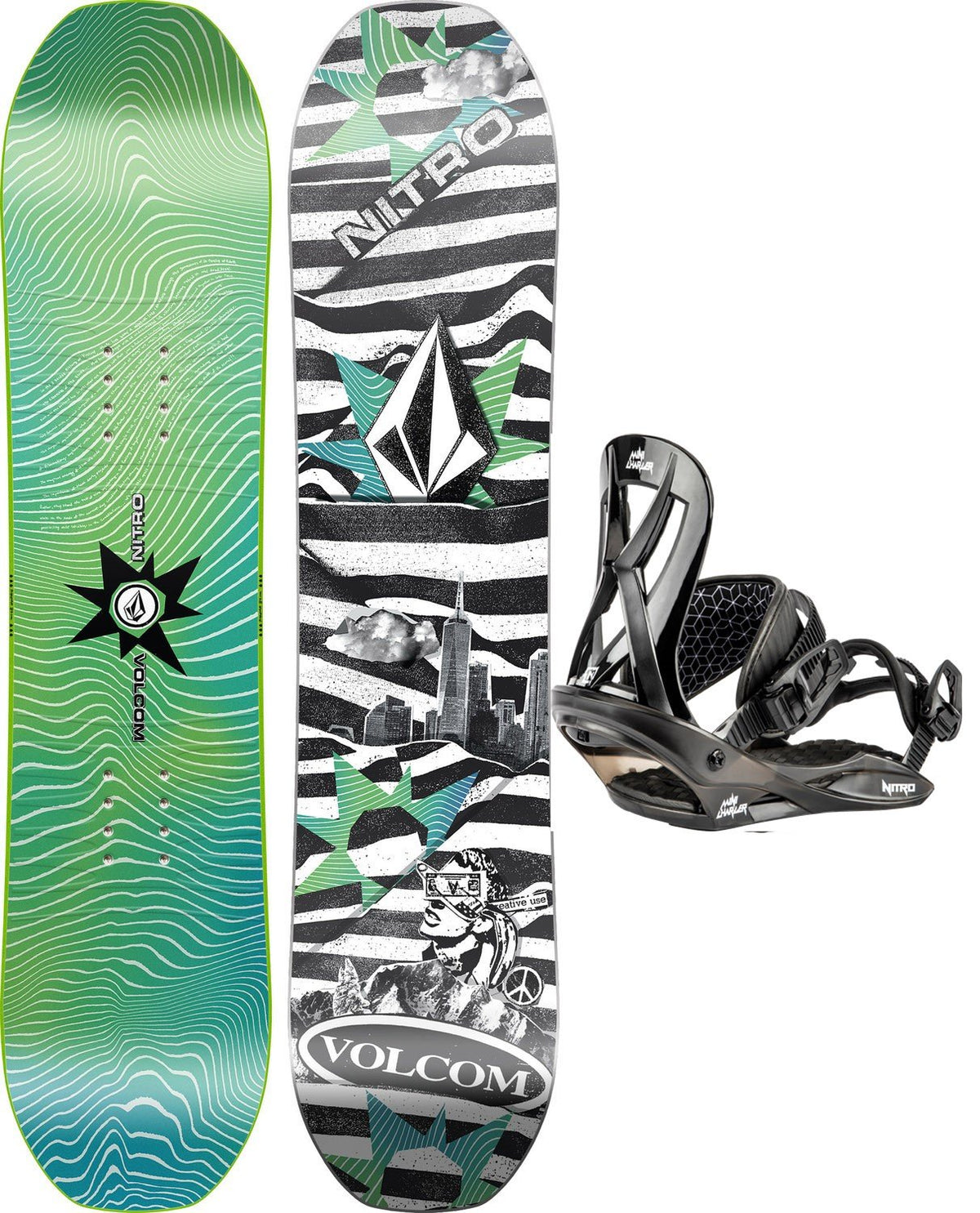 Nitro Ripper x Volcom Snowboard 116 cm with Mini Charger Bindings S/M ...
