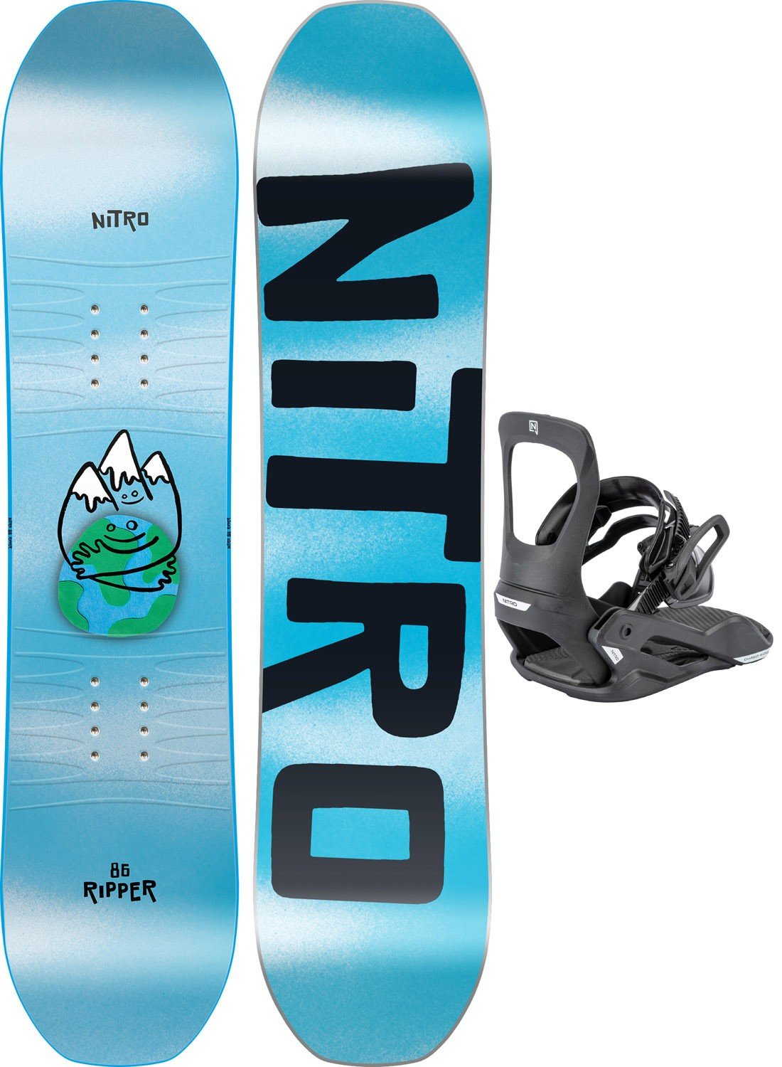 Nitro Ripper Boys Snowboard 86 cm with Charger Micro Bindings XS Black ...