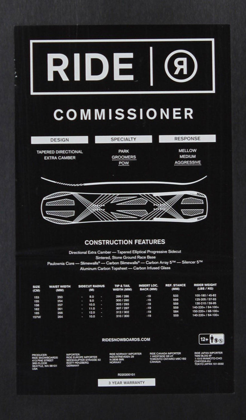 Ride Commissioner Men's Snowboard 158 cm, All Mountain Directional, Ne ...